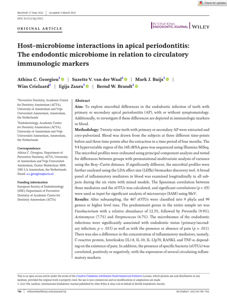 Host-Microbiome Interactions in Apical Periodontitis The Endodontic ...
