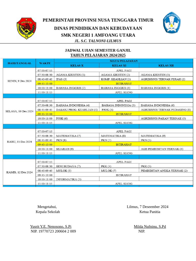 Jadwal Ujian Semester Ganjil Des 2024 | PDF