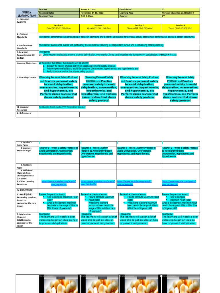 3 PE3 Sections WLP Template | PDF | Teachers | Learning