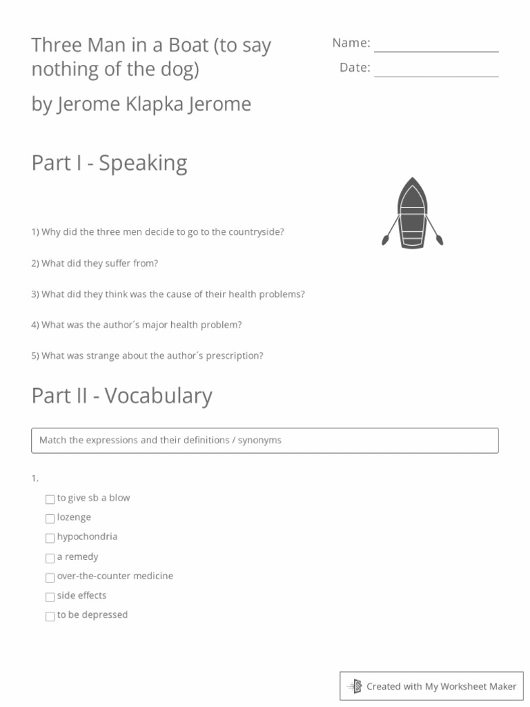 Worksheet - Three-Man-In-A-Boat-Chapter 1 | PDF