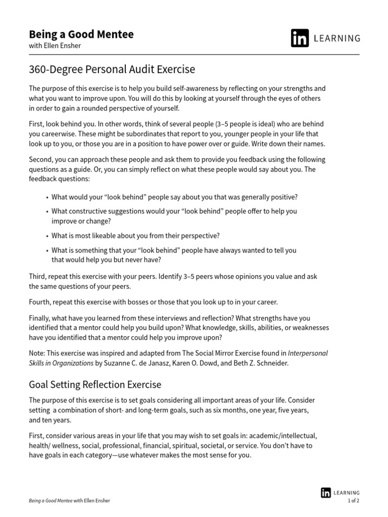Goal Setting Reflection Exercise | PDF | Mentorship | Behavior Modification