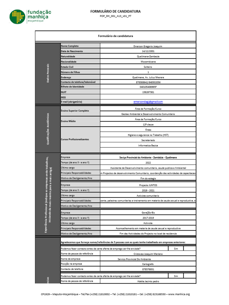 Formulário de Candidatura | PDF