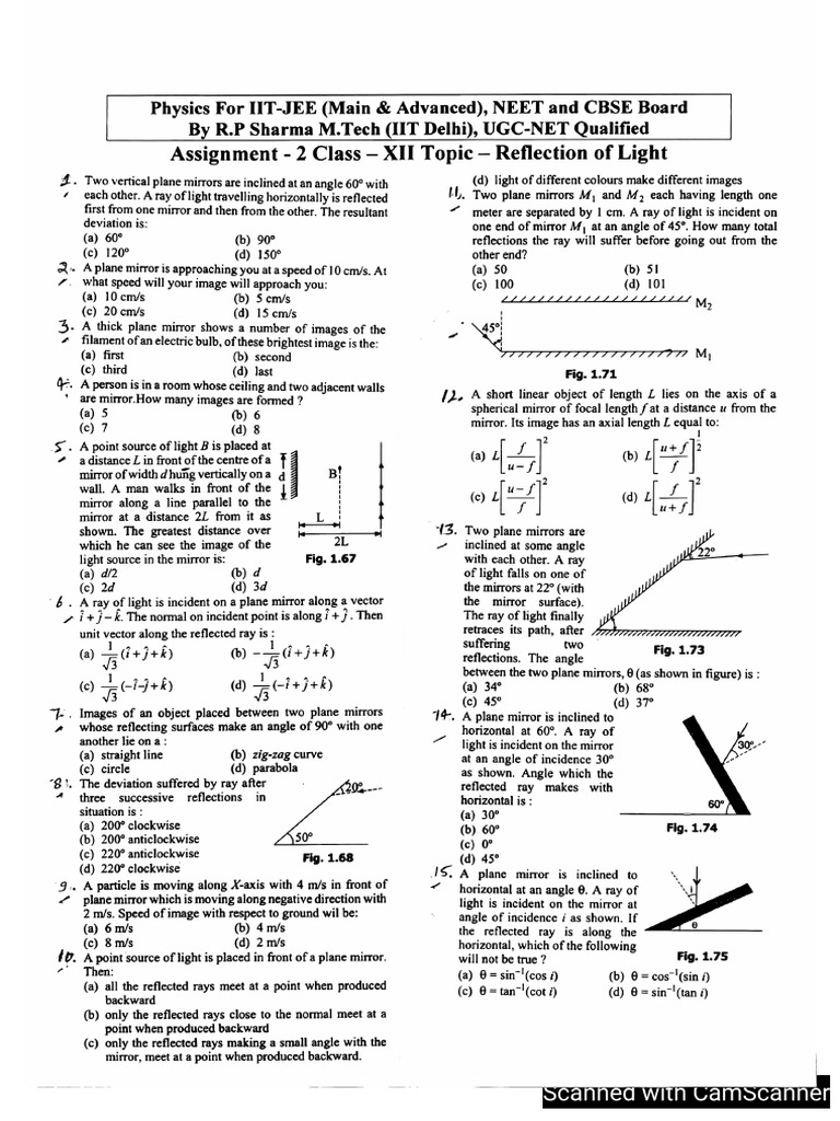 Class XII Assignment - 2 Reflection of Light | PDF