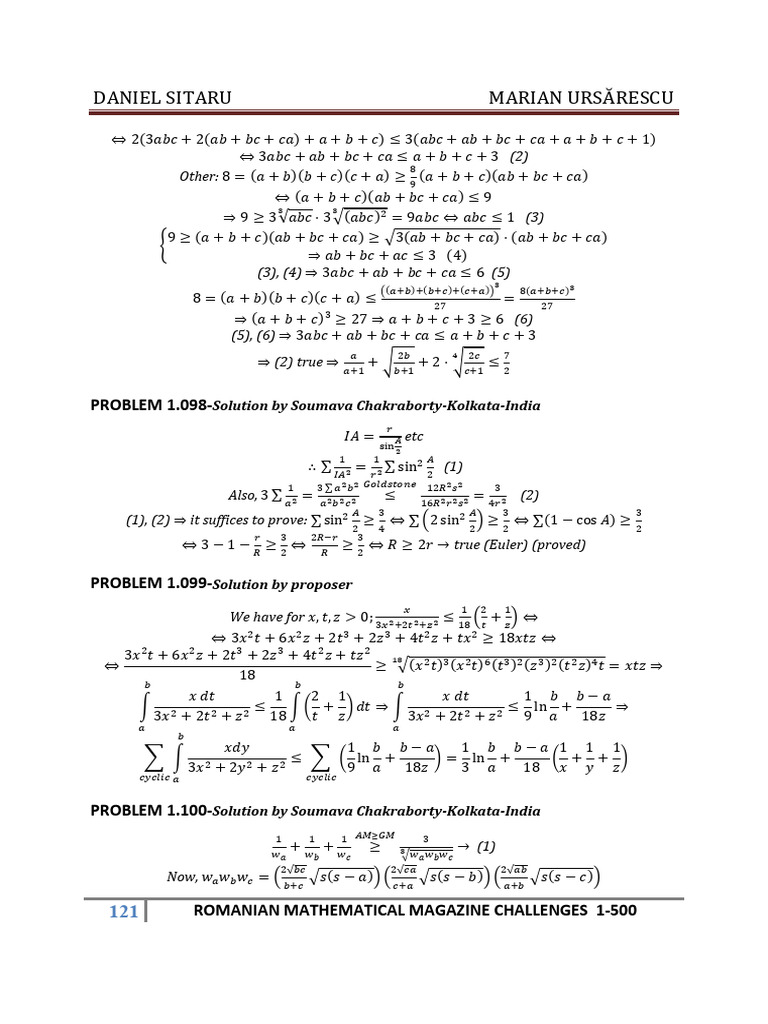 Romanian Mathematical Magazine Challenges 1 500 121 240 | PDF ...
