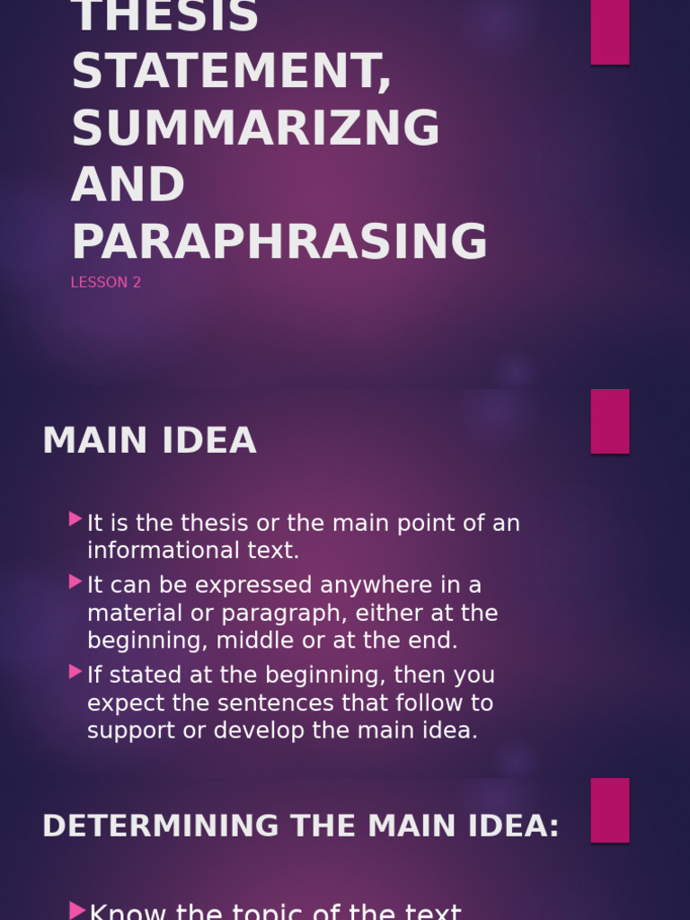 Thesis, Summary, and Paraphrasing Guide | PDF | Semantics | Linguistics