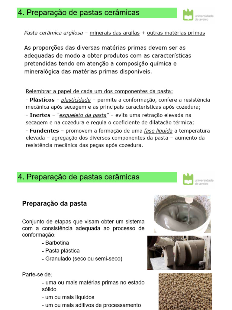 Preparação de Pastas Cerâmicas: Processo e Materiais | PDF ...