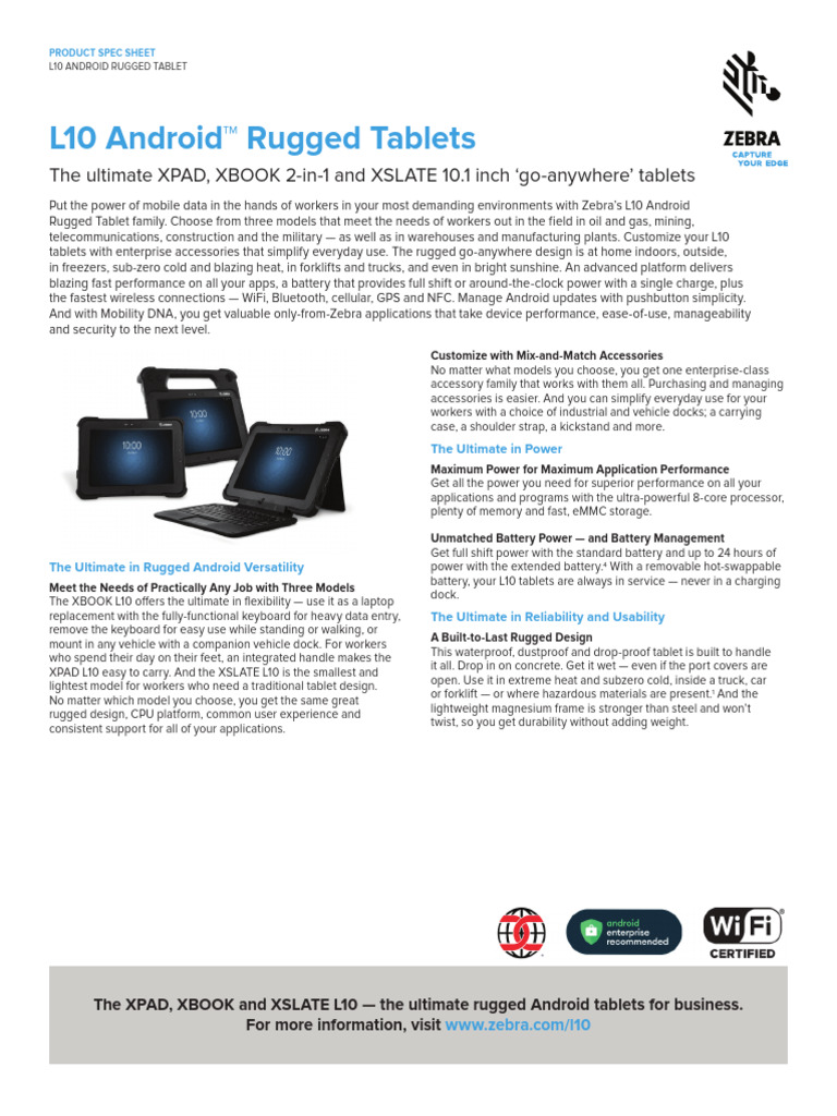 l10-series-android-windows-spec-sheet-en-us | PDF | Tablet Computer | Ieee 802.11