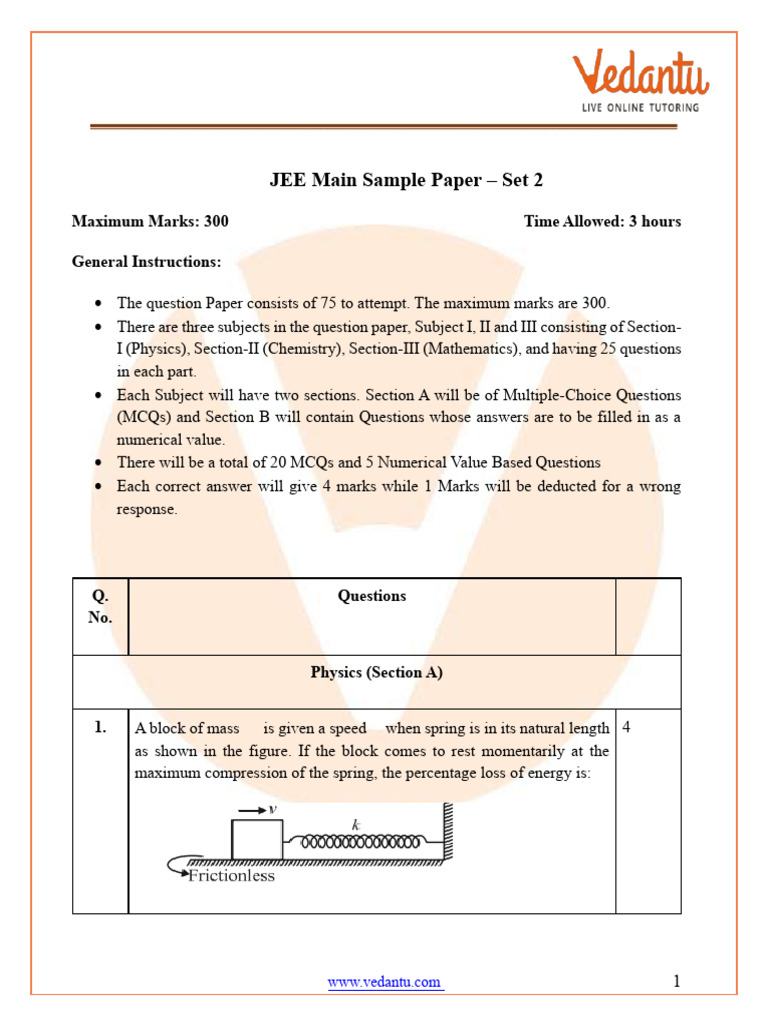 JEE Main 2025 Sample Question Paper-2 With Answer Keys - Free PDF | PDF | Aldehyde | Physical ...