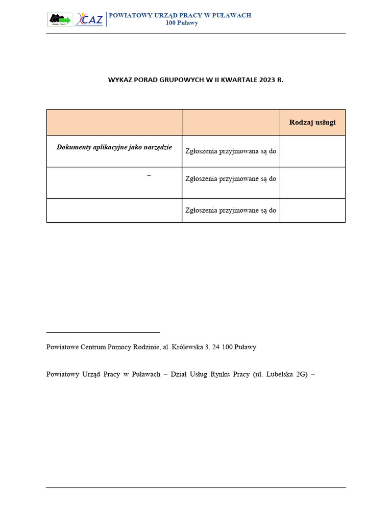 Wykaz Porad Grupowych II Kwartał 2023 | PDF