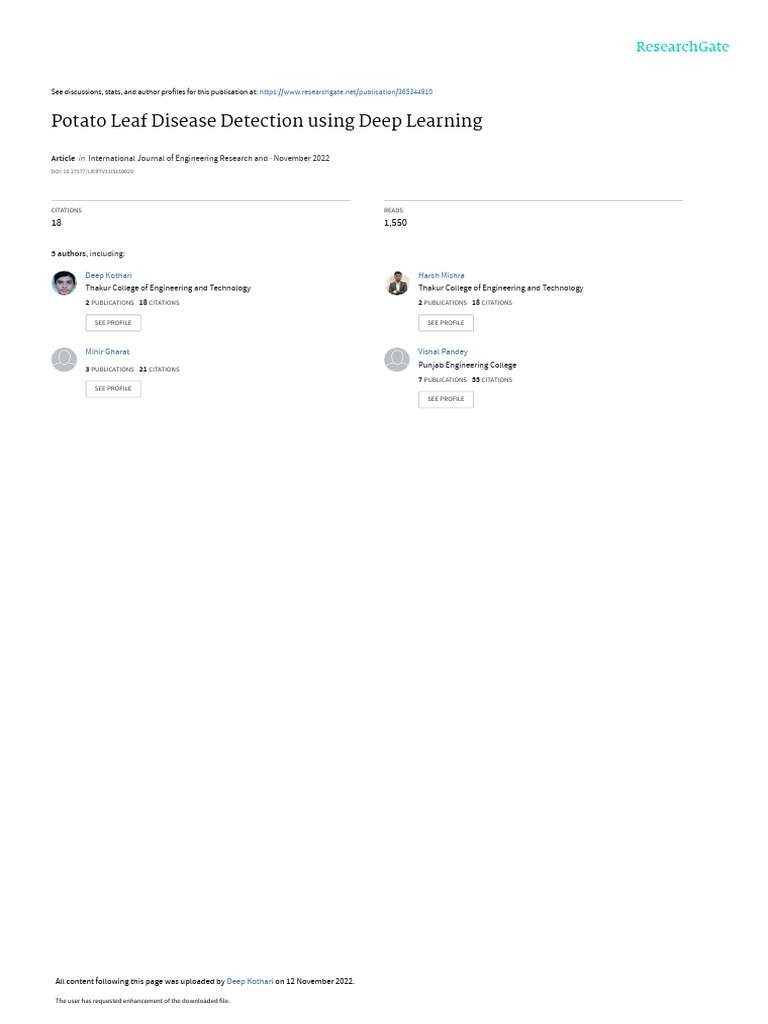 Potato Leaf Disease Detection Using Deep Learning Pdf Artificial Intelligence Intelligence