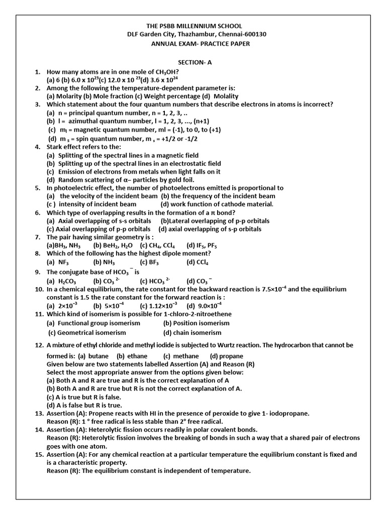 Annual Practice Paper. | PDF | Benzene | Chemical Reactions