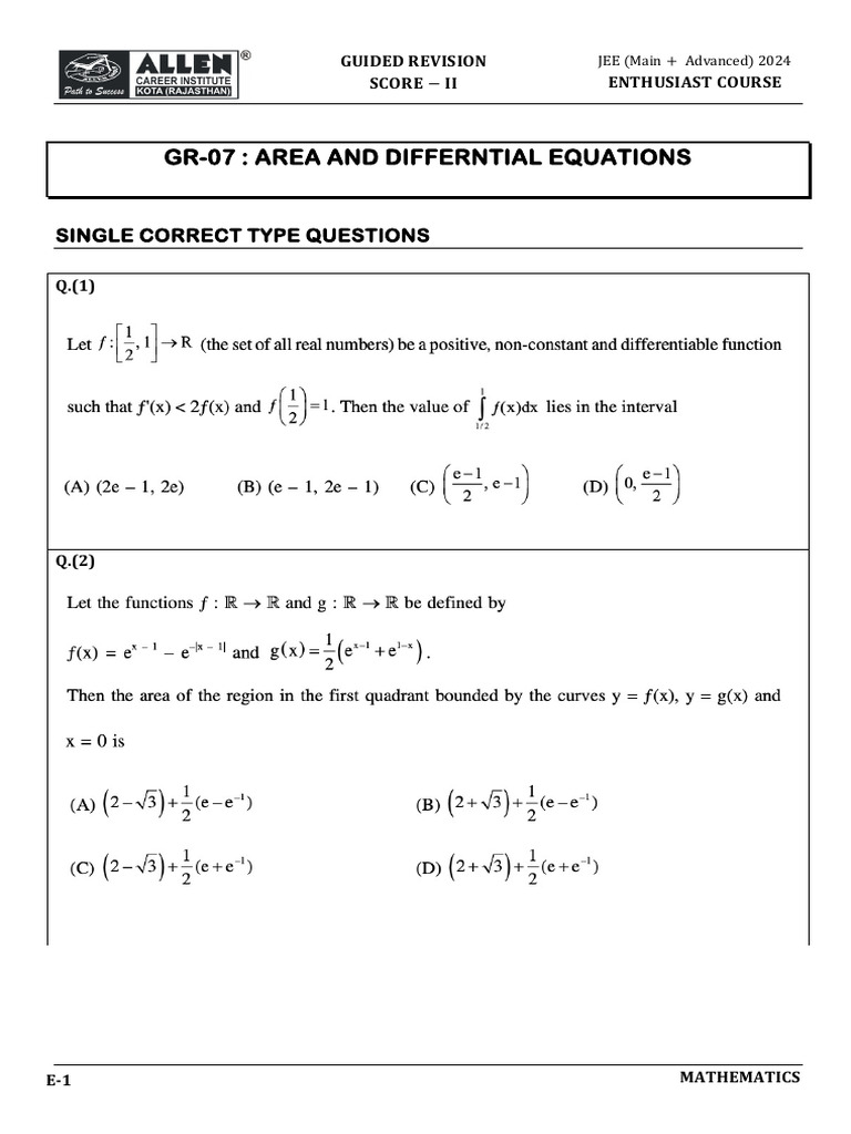 Differential Equations JEE ADV + Mains Prep | PDF | Function ...