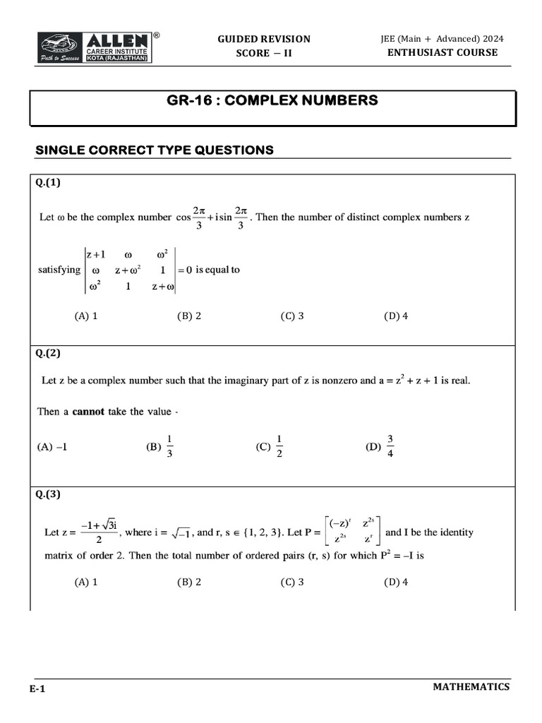 Complex Numbers JEE ADV + Mains Prep | PDF | Complex Number | Complex Analysis