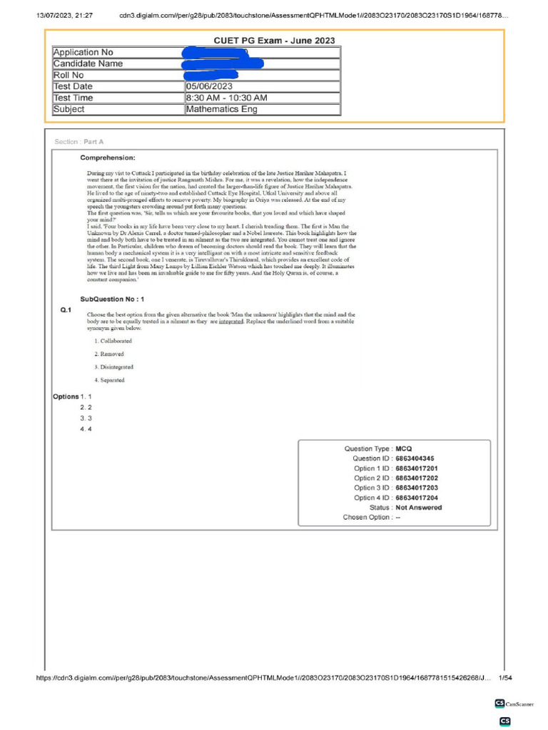 Cuet PG Math 2023 | PDF