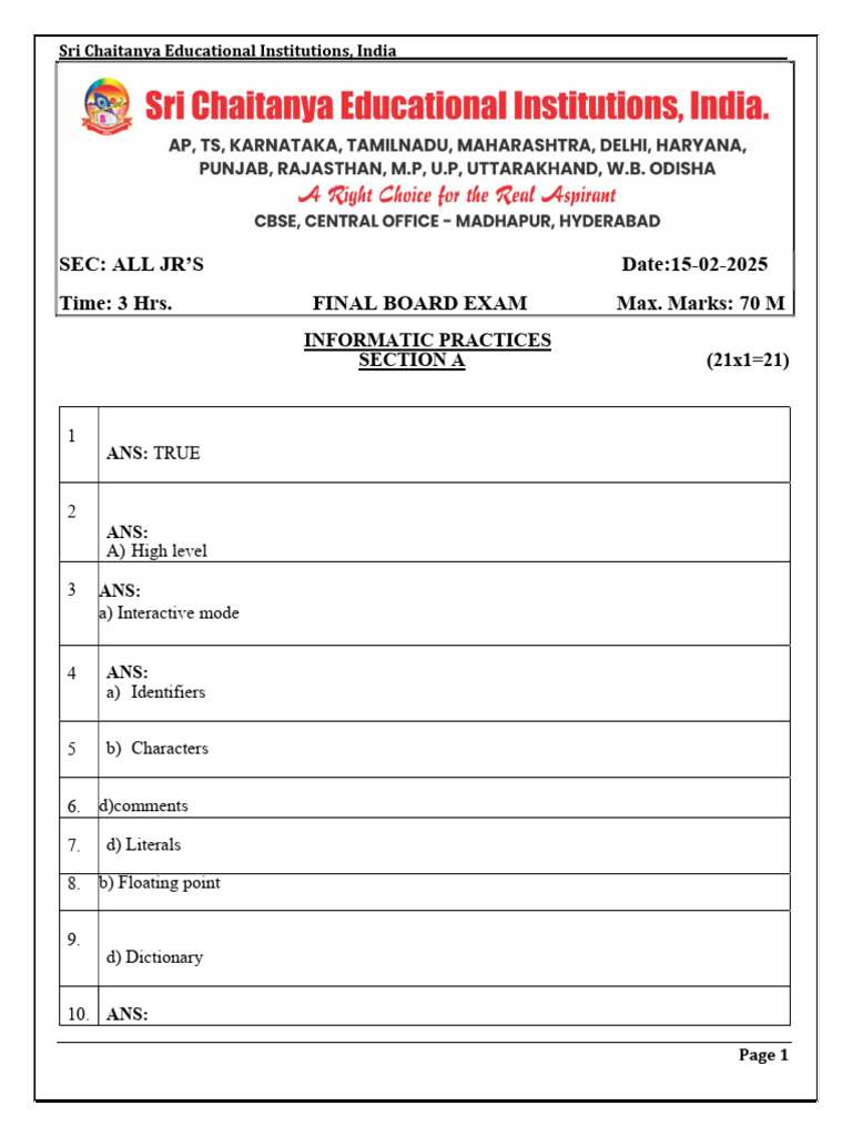 CBSE ALL JR's FINAL BOARD IP SOE - 15-02-2025 | PDF | Databases | Computing