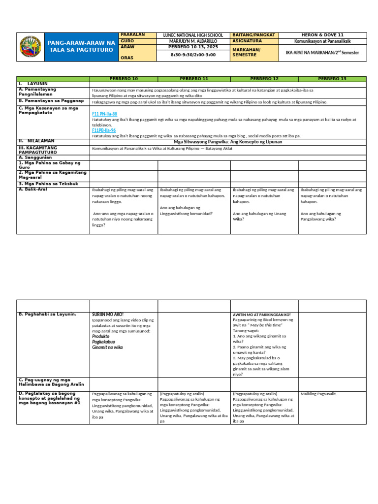 4th Quarter KOMPAN DLL Week 1 1 | PDF