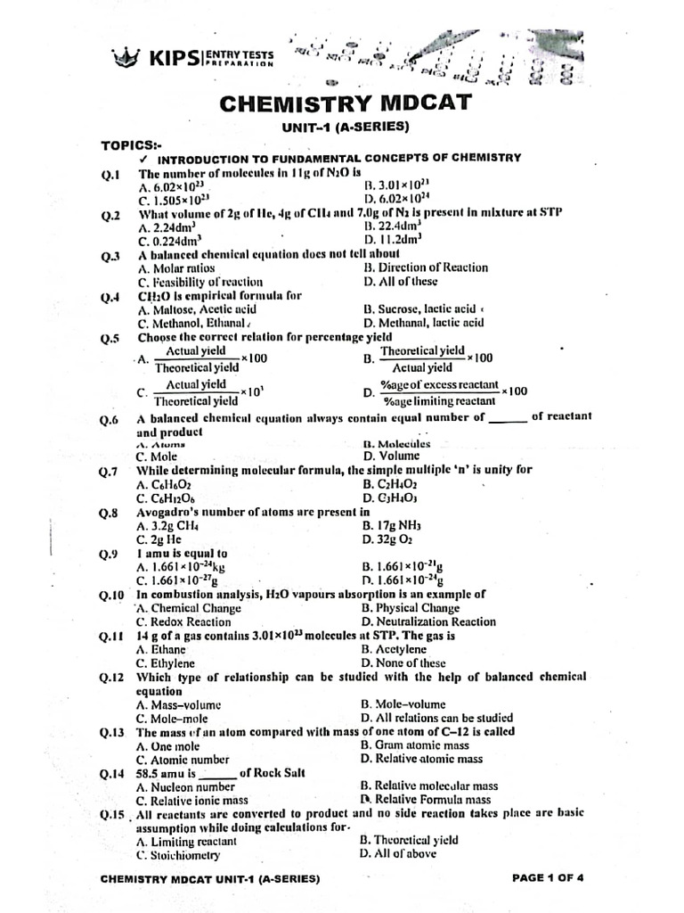 Kips 2023 a-s 1 to 10 ( Chem + Key ) | PDF