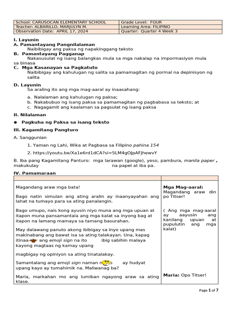 FINAL GRADE 4 DETAILED LESSON PLAN DepEd Ranking | PDF