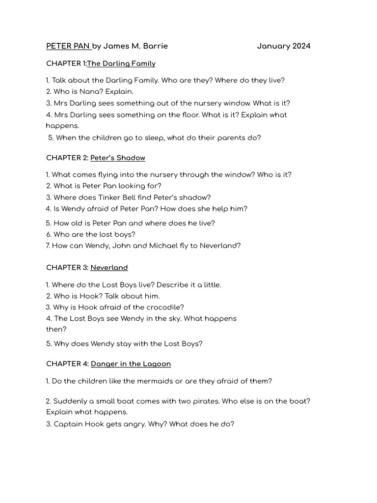 Peter Pan: A Chapter Summary Guide | PDF