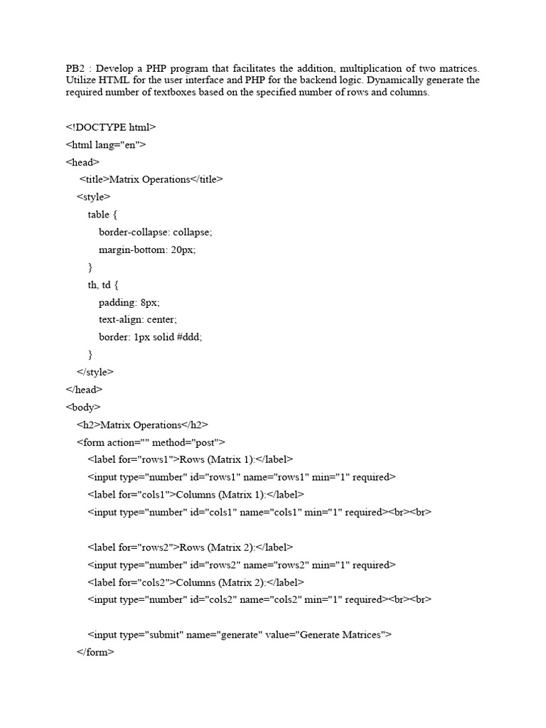 PHP-PB2-PB3 | PDF | Matrix (Mathematics) | Mathematical Objects