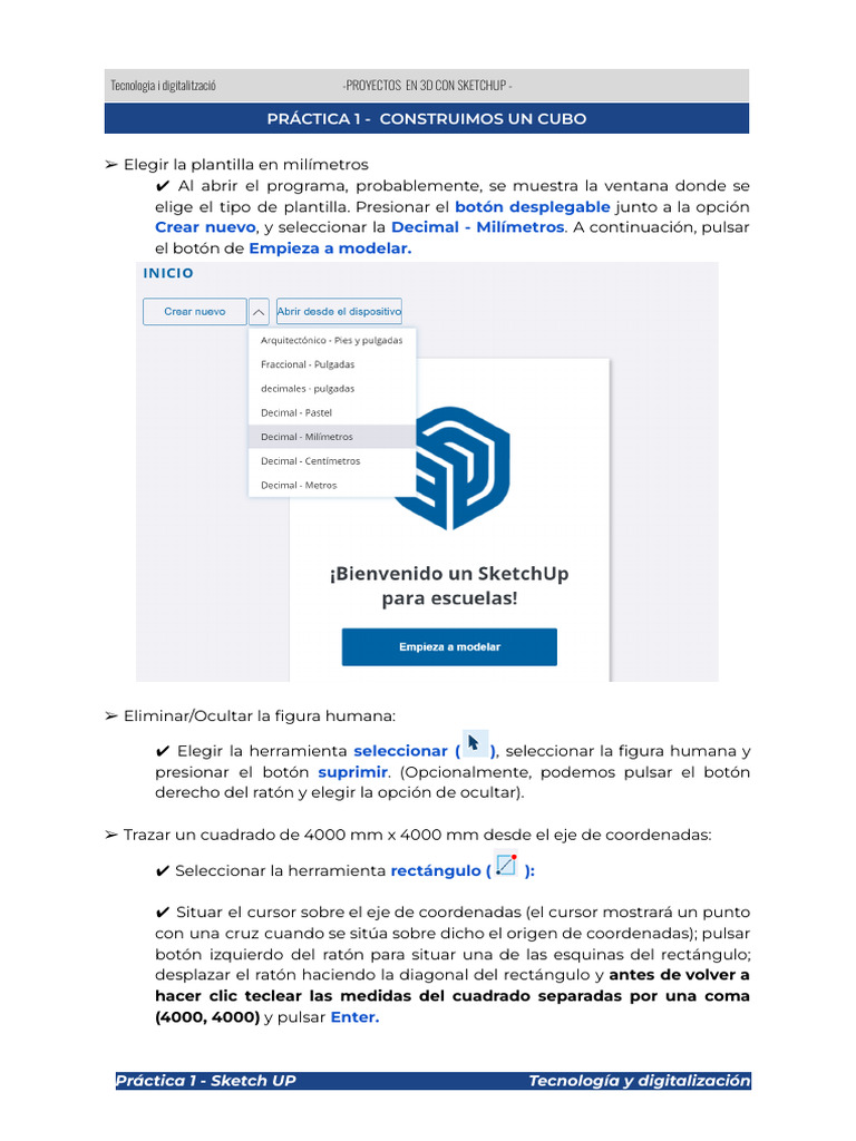 Crear un cubo en SketchUp: Guía práctica | PDF | Botón (Computación ...