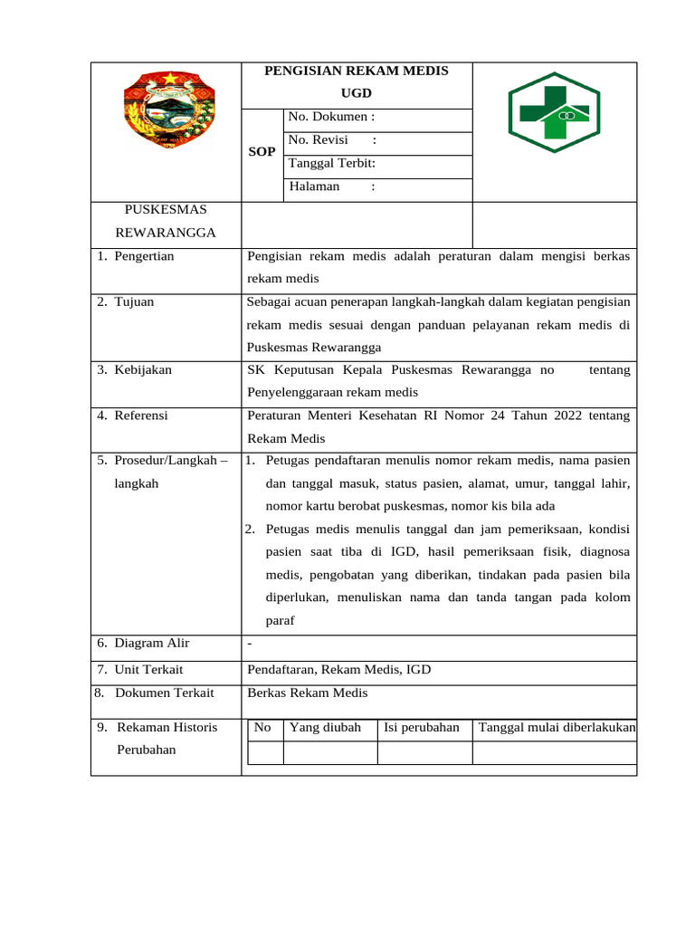 SOP PENGISIAN REKAM MEDIS UGD | PDF