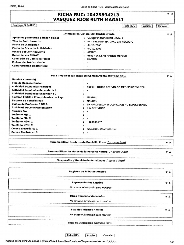 FICHA RUC RUTH MAGALY | PDF