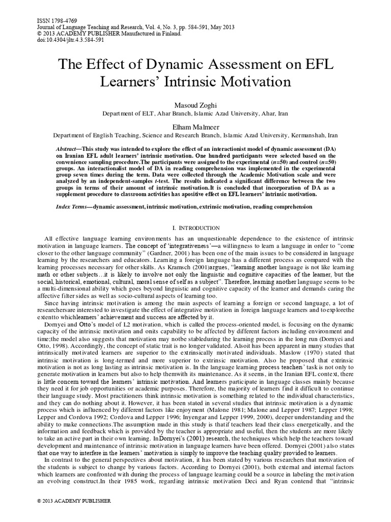 Dynamic Assessment's Impact on EFL Motivation | PDF | Motivation ...