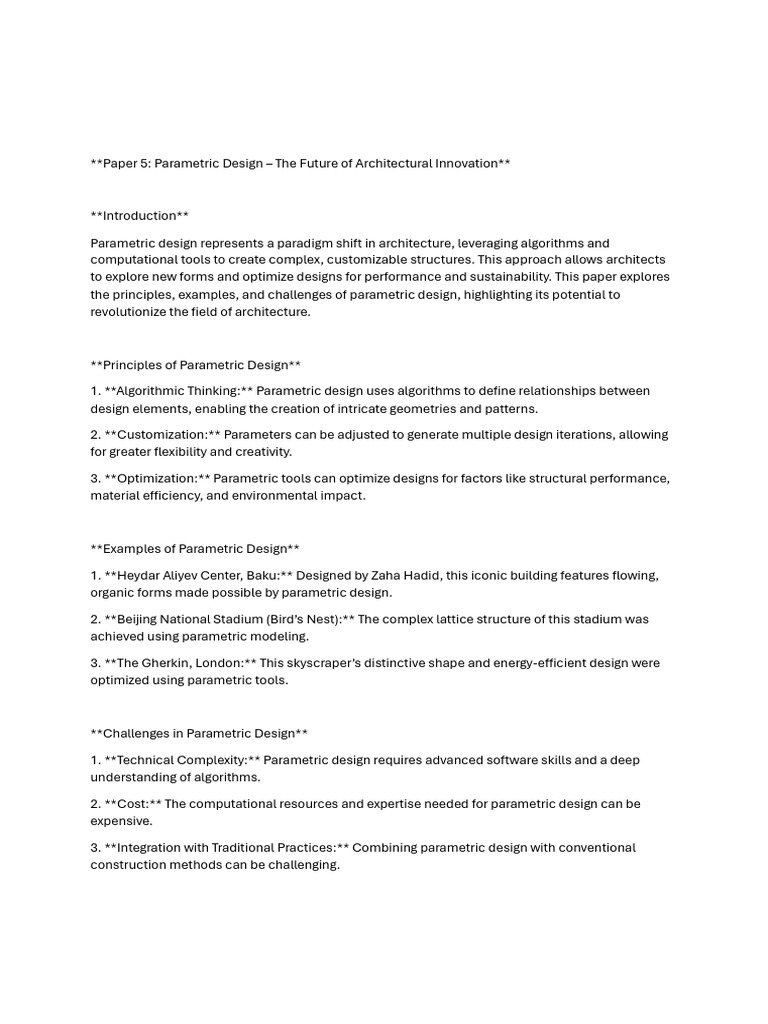 Parametric Design in Architecture | PDF