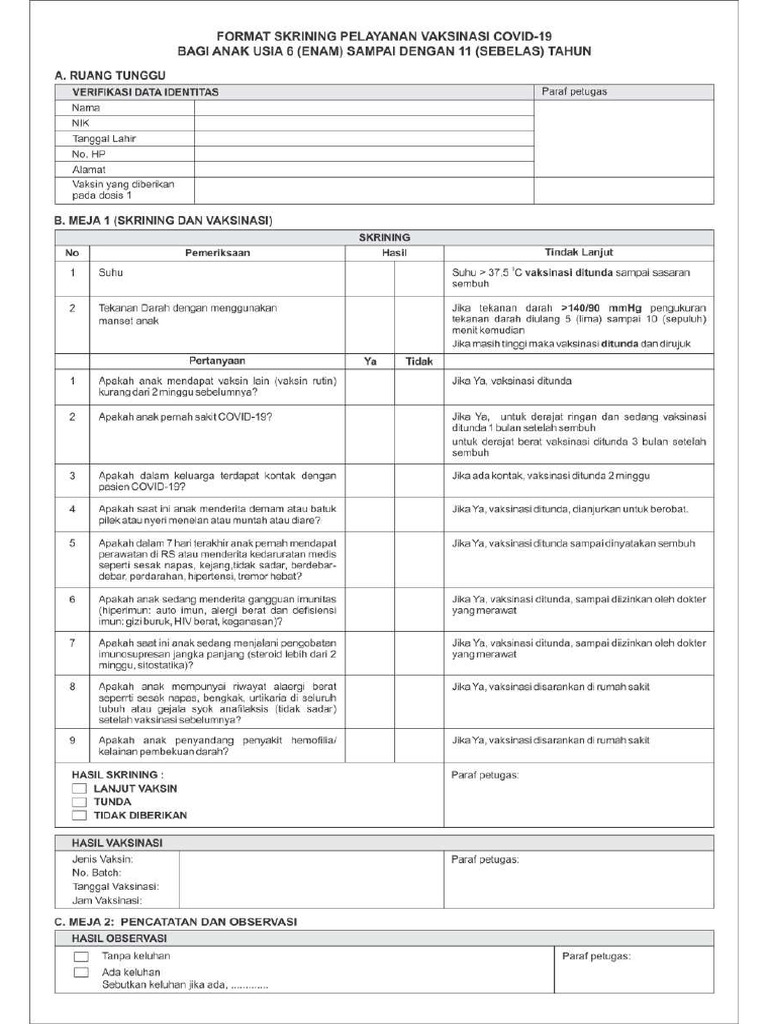 screening vaksin covid anak | PDF