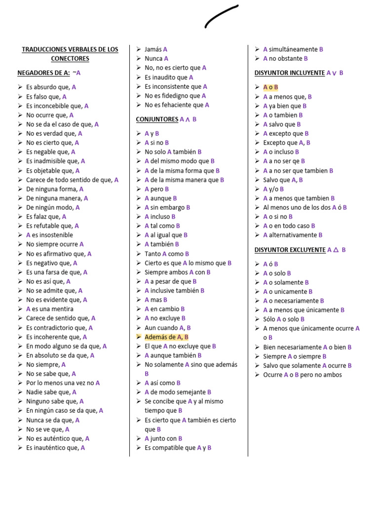 Traducciones Verbales de Los Conectores | PDF | Lógica