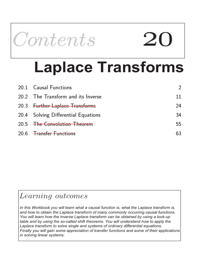 2. Laplace Transforms (Workbook 20) | PDF | Laplace Transform | Equations