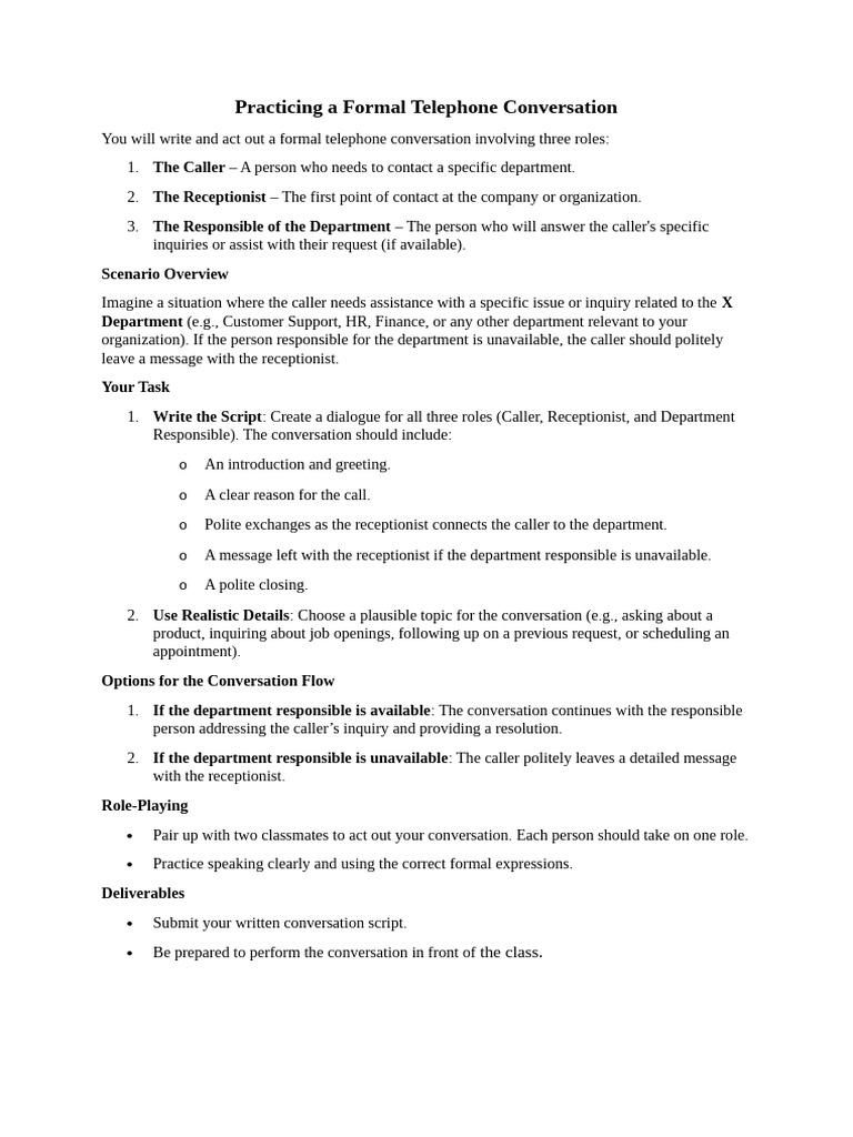 Formal Telephone Conversation Practice | PDF