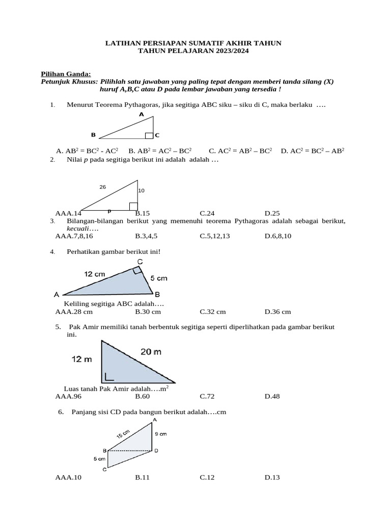 Latihan Soal Sat Matematika Kelas Viii | PDF