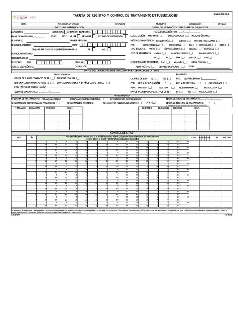 Tarjeta de Control de TBP | PDF | Tuberculosis | Enfermedades y trastornos