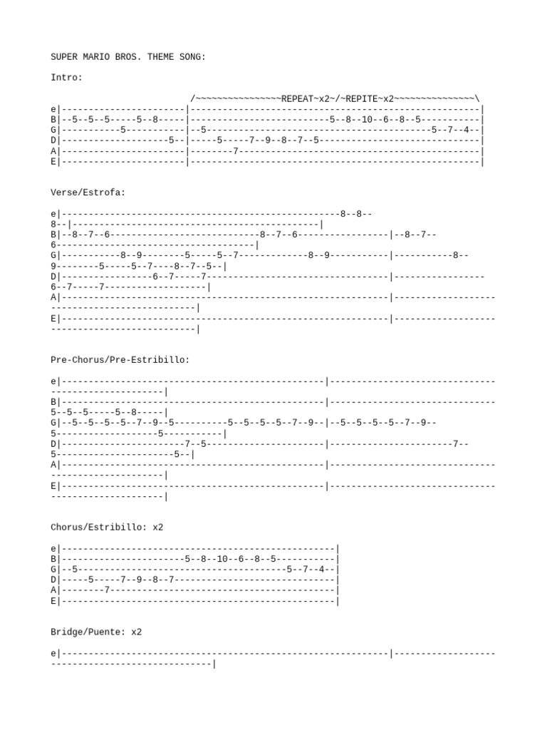 Super Mario Bros. Theme Song Tabs | PDF | Song Structure | Musical Forms