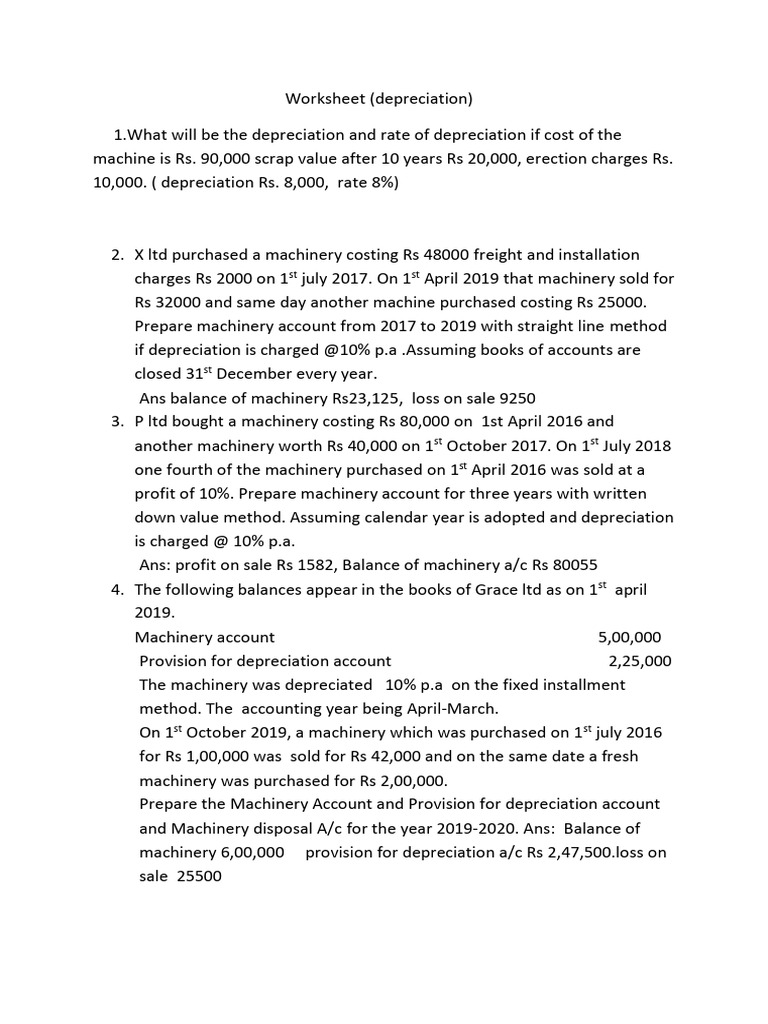 Depreciation Work Sheet | PDF