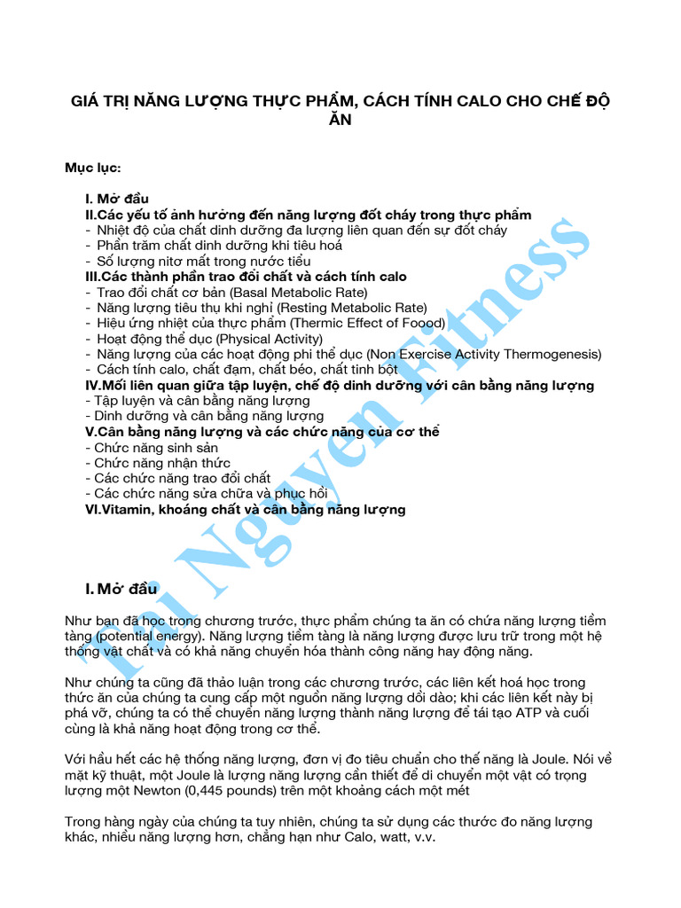 Bai 4 Gia Tri Nang Luong Thuc Pham - Cach Tinh Calo | PDF
