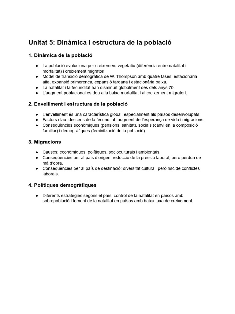 Unitat 5_ Dinàmica i estructura de la població | PDF