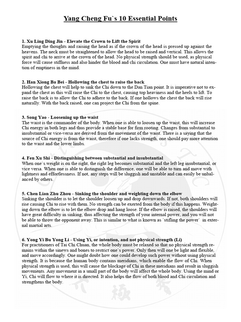 Yang Cheng Fu's 10 Tai Chi Principles | PDF