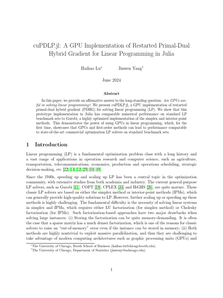 LP GPU Implementation of Restarted Primal-Dual Hybrid Gradient | PDF | Graphics Processing Unit ...