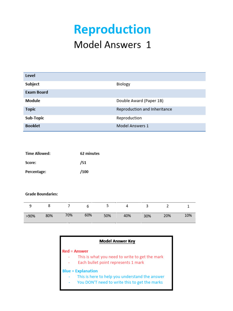 IGCSE Biology: Reproduction Model Answers | PDF | Meiosis | Menstrual Cycle