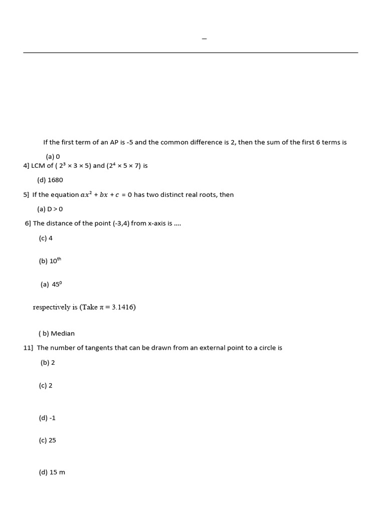STD 10 Per Board-2 Math Answer Key.1738583623 | PDF | Area | Circle