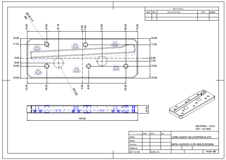 Core Insert-Rh-Stopper-Plate - Drawing - A3 With 4 Views | PDF