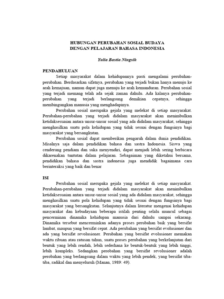 Yulia Bastia Ningsih (18174033) Hubungan Perubahan Sosial Budaya | PDF