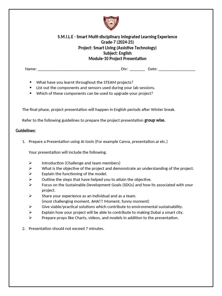 Grade-7 English Project Presentation Instruction Handout (1933) | PDF