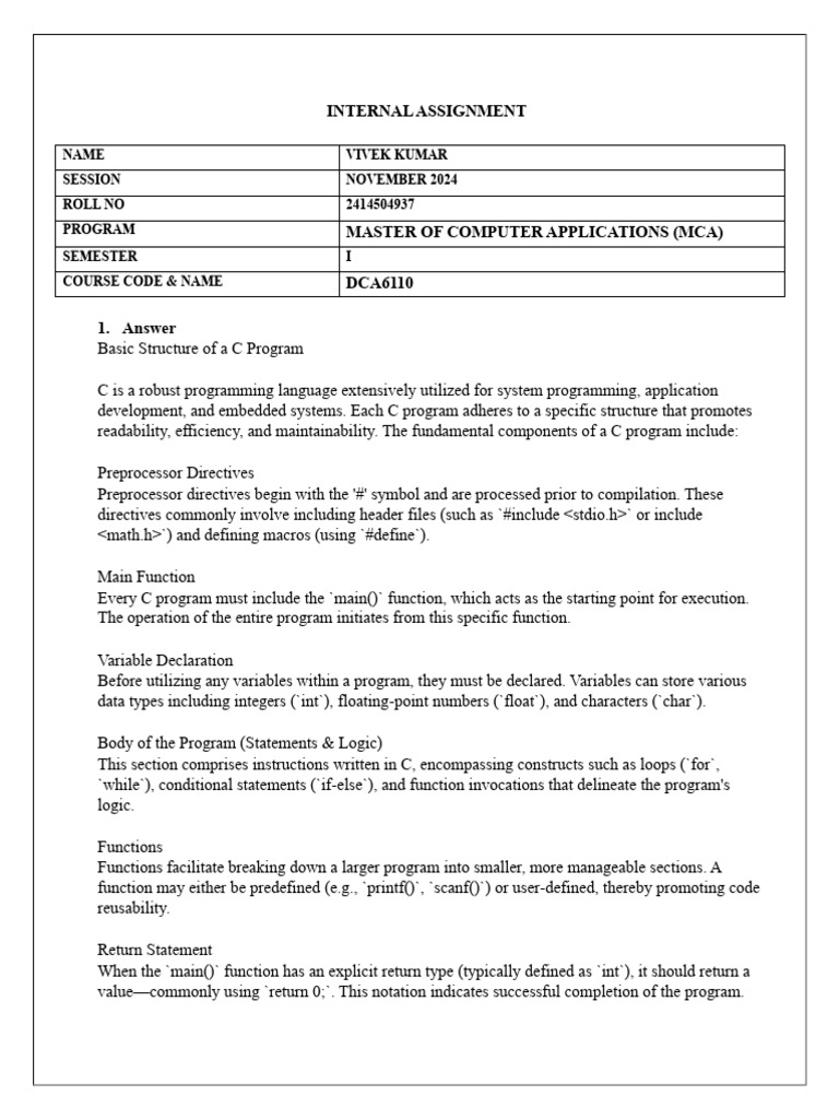 C Programming Basics for MCA Students | PDF | Pointer (Computer Programming) | Parameter ...
