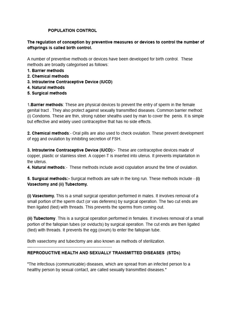 POPULATION CONTROL For Class 10 s-1 | PDF | Birth Control | Hiv/Aids