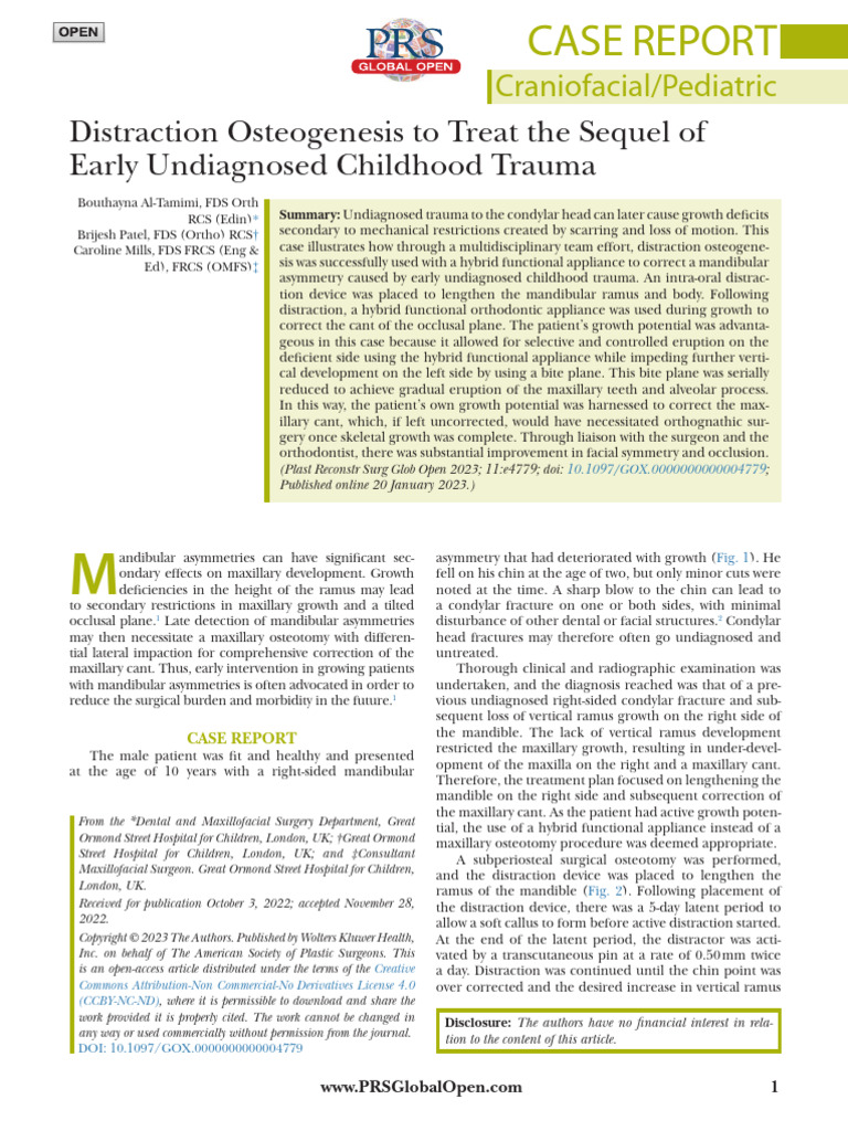 Distraction Osteogenesis To Treat The Sequel Of.46 | PDF | Dentistry ...