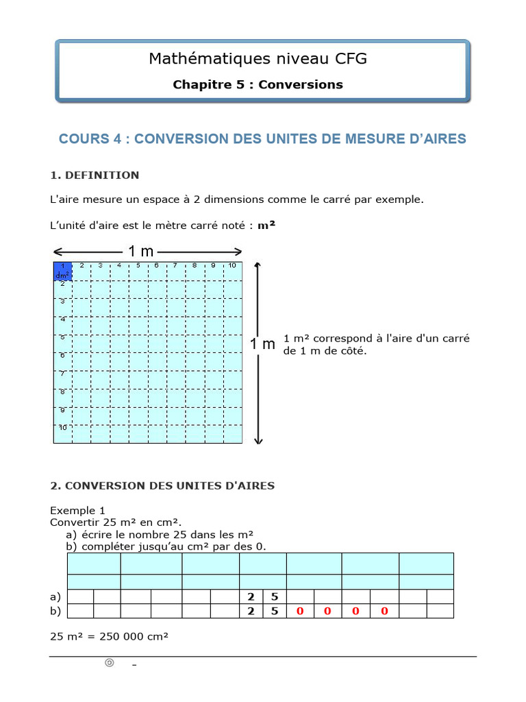 Conversion des unités d'aires m² | PDF | Unité de mesure | Mètre